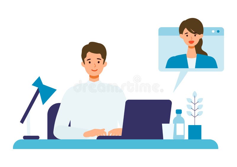 Vector Illustration of Businessman Having Communication Via ...