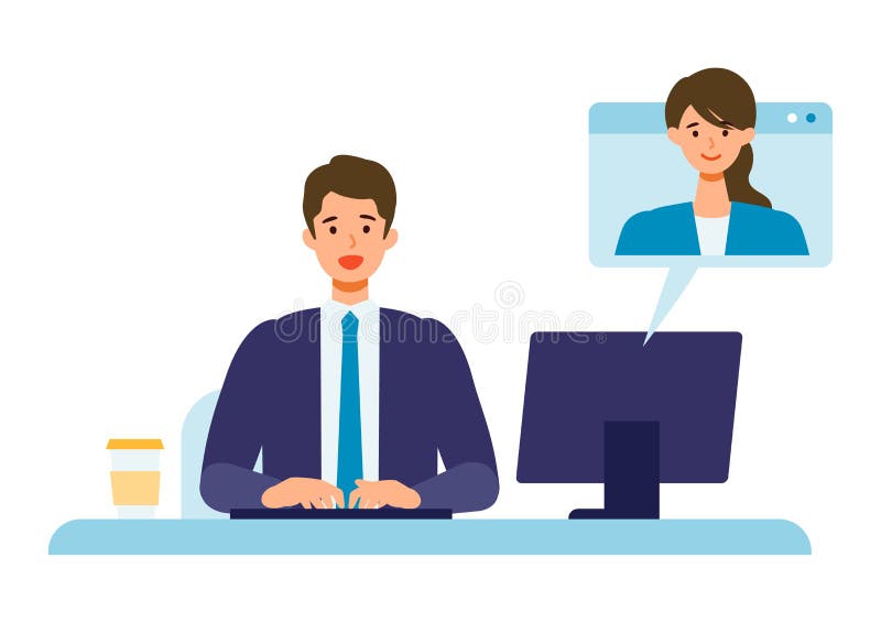 Vector Illustration of Businessman Having Communication Via ...