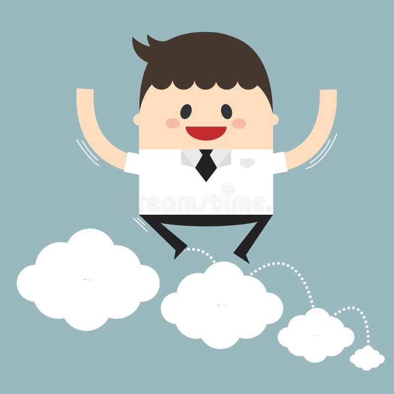 Vector Illustration of Businessman Jumping on Clouds. Flat Design Stock Vector - Illustration of ...