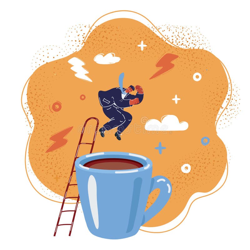 Vector Illustration of Businessman Jumping in Coffee Mug Stock ...