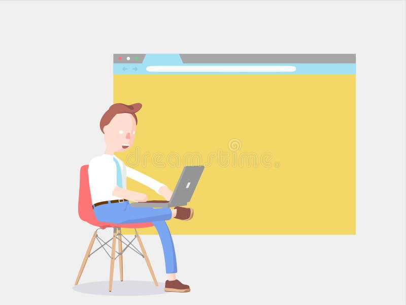Vector Illustration. Businessman is Sitting in the Internet Browser ...