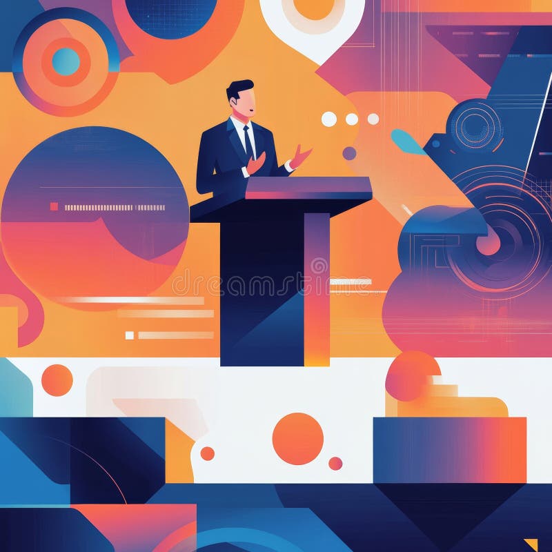 Vector Illustration of a Businessman Speaking at a Podium. Flat Design ...