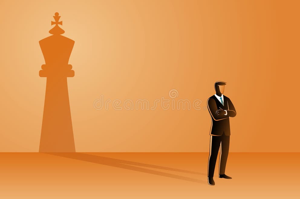 Vector Illustration of Businessman Standing with King Chess Shadow ...