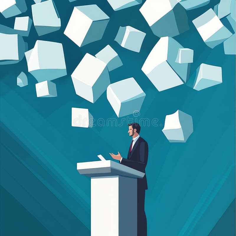 Vector Illustration of a Businessman Standing at the Podium and Reading ...