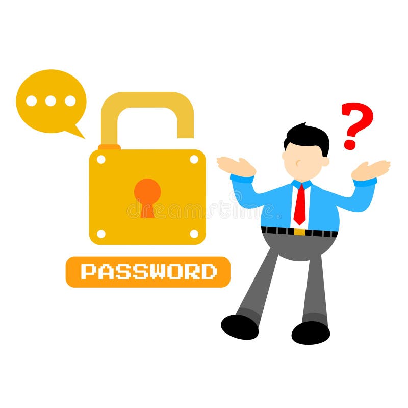 Businessman Worker and Password Security Pad Lock Cartoon Doodle Flat ...