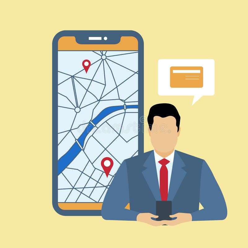 Businessman Uses Phone Map Location ATM Navigation Stock Vector ...