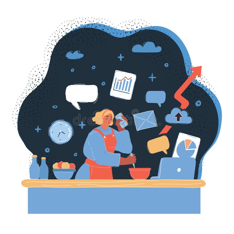 Vector Illustration of Busy Mother Doing Simultaneously Many Tasks ...