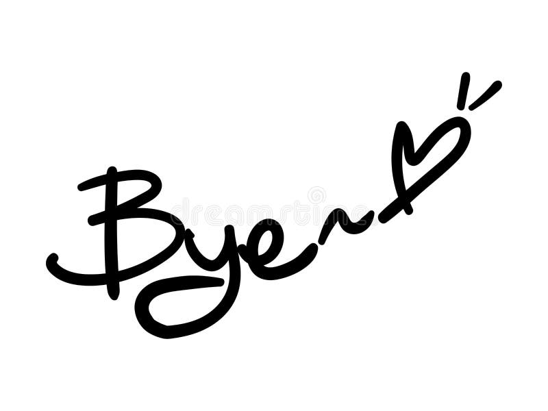 Bye Lettering Text and Heart Shape Isolated on a White Background ...