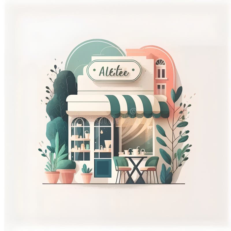 Vector Illustration of a Cafe with Flowers and Plants in a Flat Style ...