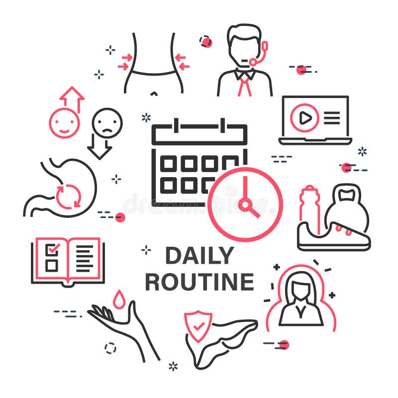 Vector Design with daily Routine Icons and Calendar Linear Icons Stock ...