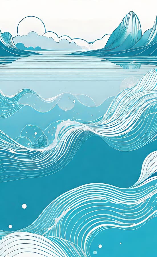 Vector Illustration, Calm Transparent Water Surface with Intricate ...