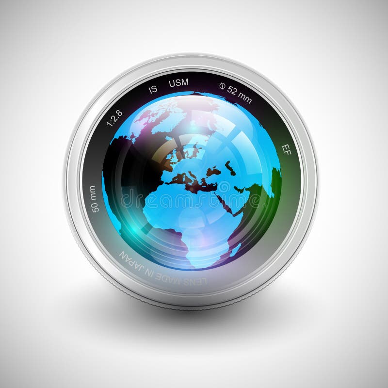 Vector Illustration of a Camera with Earth on it Stock Vector ...