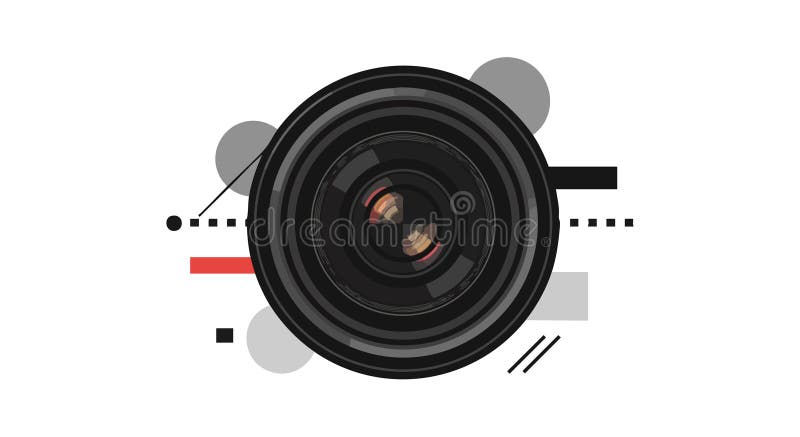 Camera Lens Vector Illustration with Abstract Geometric Shapes and Red ...