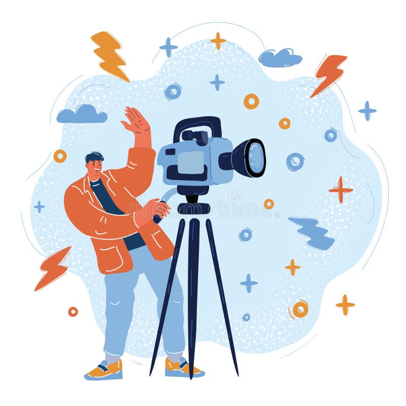 Vector Illustration of Cameraman Broadcasting Filming Event. Stock ...