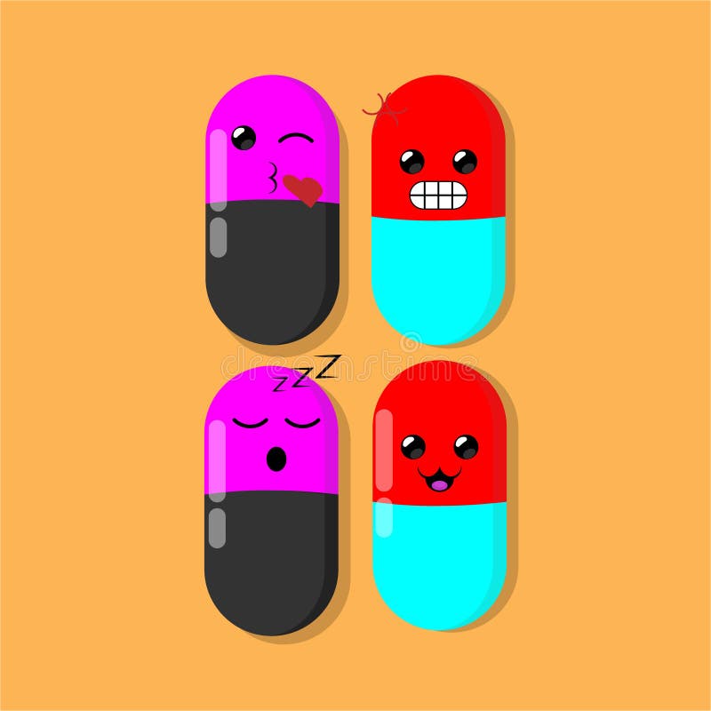 Vector Illustration of Capsule Character with Various Expressions ...