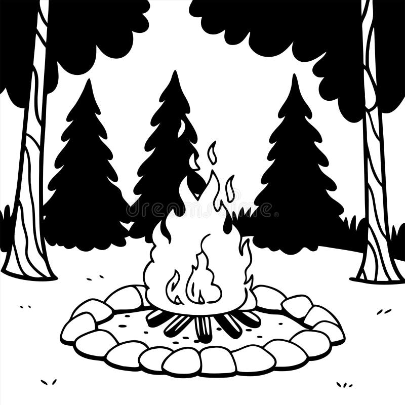 Campfire in Forest Clearing Vector Illustration for Outdoor Adventure ...