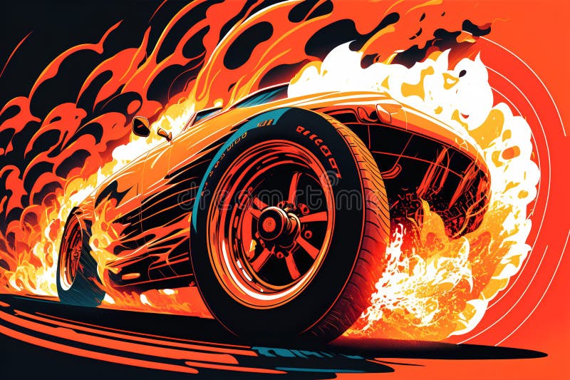 Vector Illustration of a Car Wheel in Flames. Design Element for Poster ...