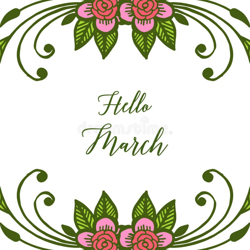 Vector Illustration Card Design Hello March and Floral Wreath Stock ...