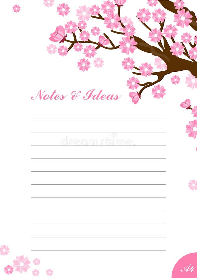 A4 Card for Notes and Ideas with Sakura Tree Stock Vector ...