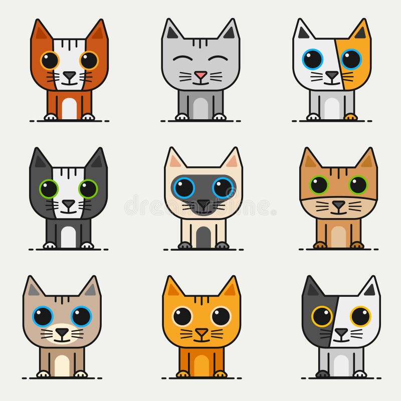 Vector Cartoon Cat Collection 2 Stock Vector - Illustration of head ...