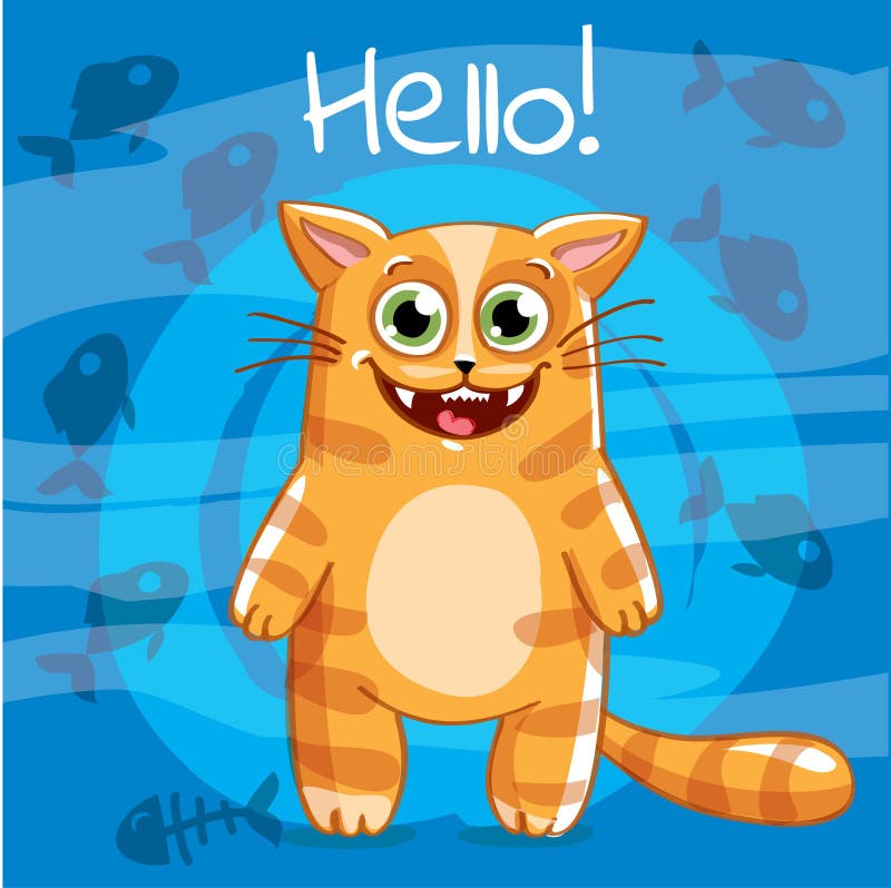 Vector Illustration of Cartoon Cat. Hello. Stock Vector - Illustration ...