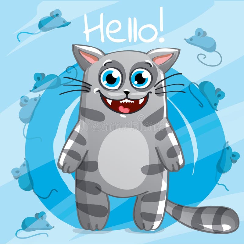 Vector Illustration of Cartoon Cat. Hello Stock Vector - Illustration ...