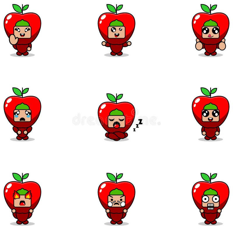 Apple Fruit Expression Bundle Set Stock Vector - Illustration of apple ...