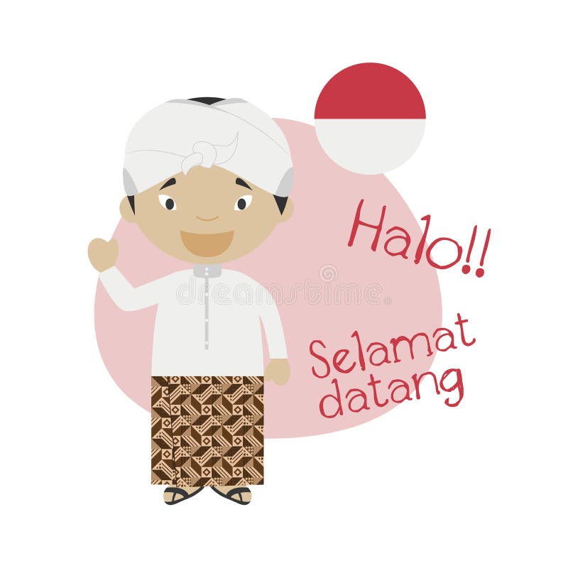 Vector Illustration of Cartoon Character Saying Hello and Welcome in ...