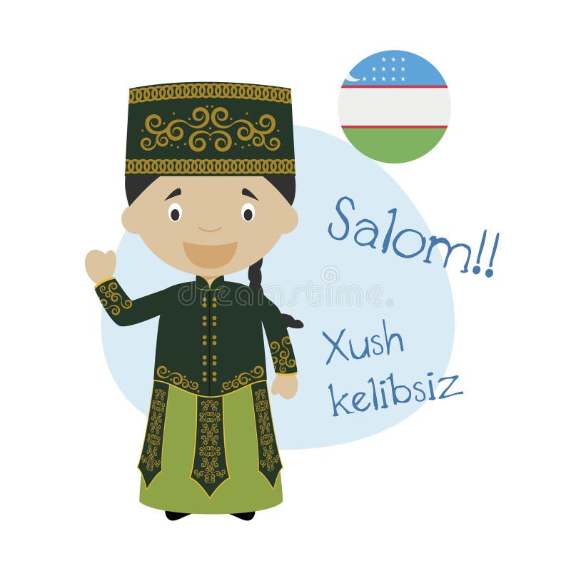 Vector Illustration of Cartoon Character Saying Hello and Welcome in ...