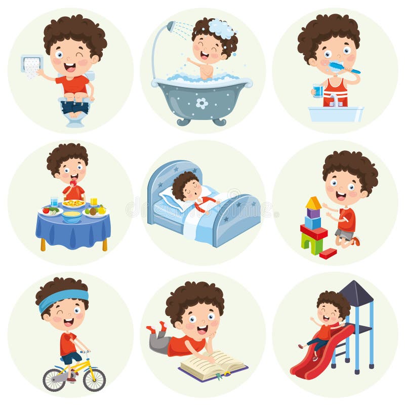 Vector Illustration of Kid daily Routine Activities Stock Vector ...