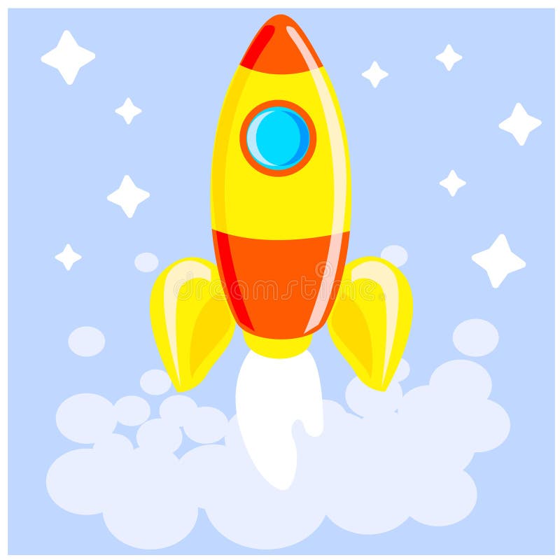 Vector Illustration of Cartoon Children S Rocket Taking Off into Space ...