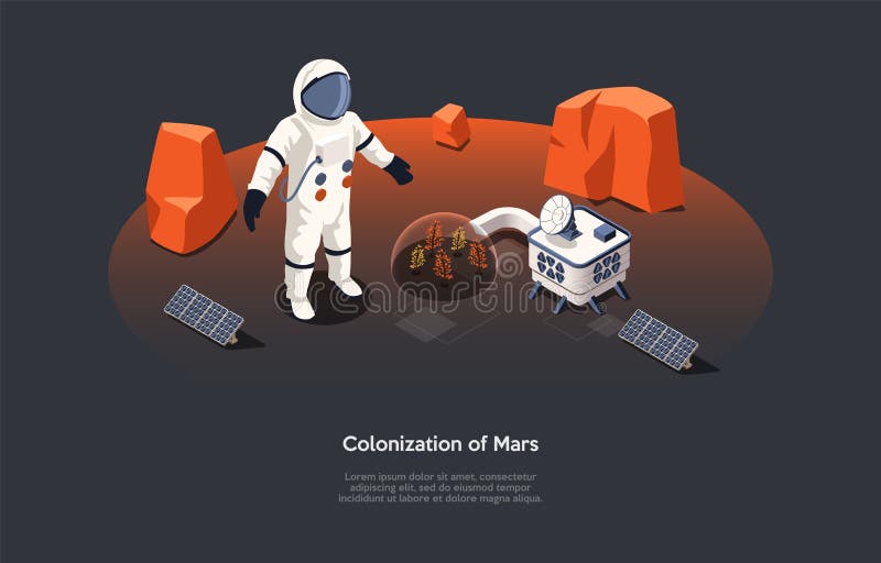 Vector Illustration in Cartoon 3D Style. Isometric Composition on Mars ...