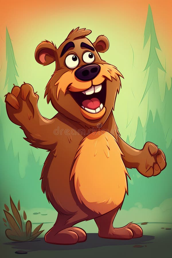 Cartoon Bear in the Forest. Vector Illustration of a Bear Stock ...