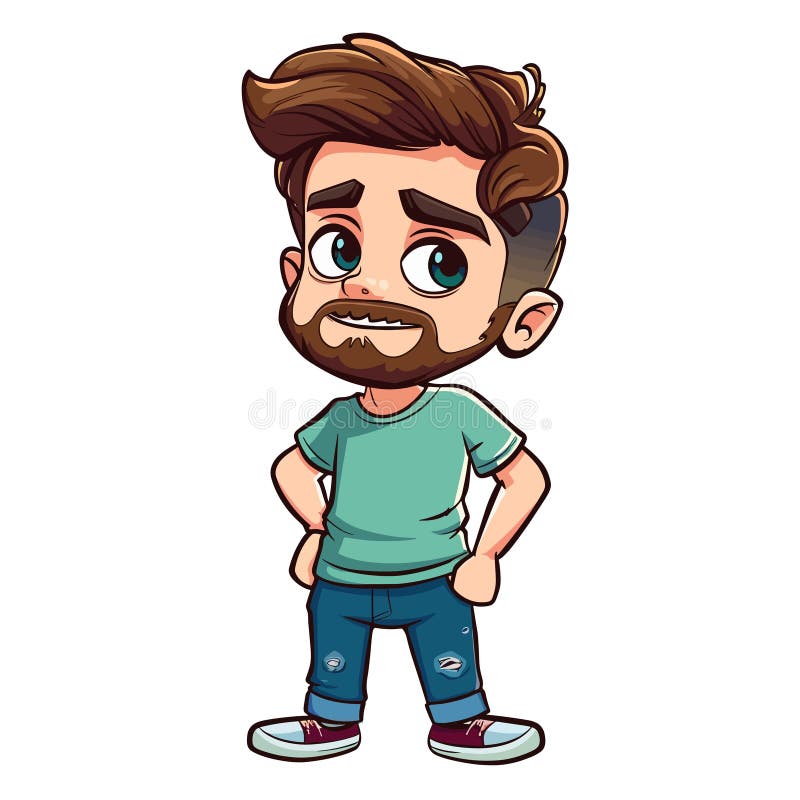 Vector Illustration of Cartoon Funny Hipster Boy with Beard and ...