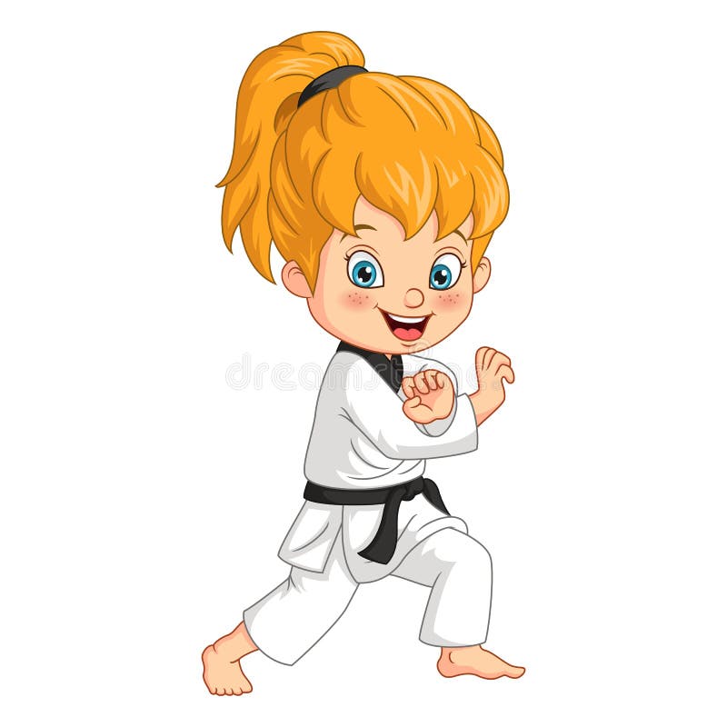 Cartoon Girl Doing Practicing Karate Stock Vector - Illustration of ...
