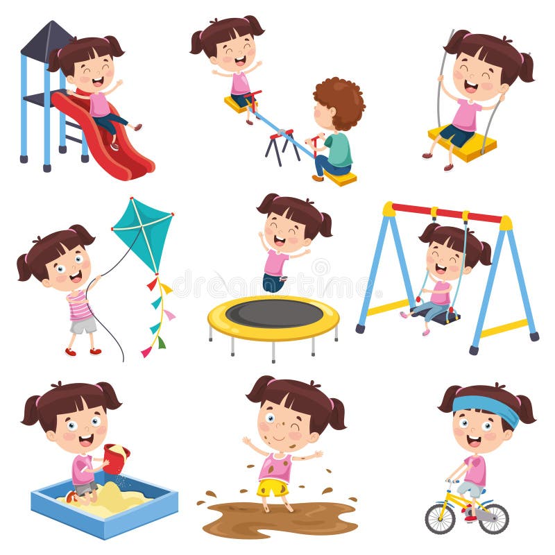 Vector Illustration of Cartoon Girl Doing Various Activities Stock ...