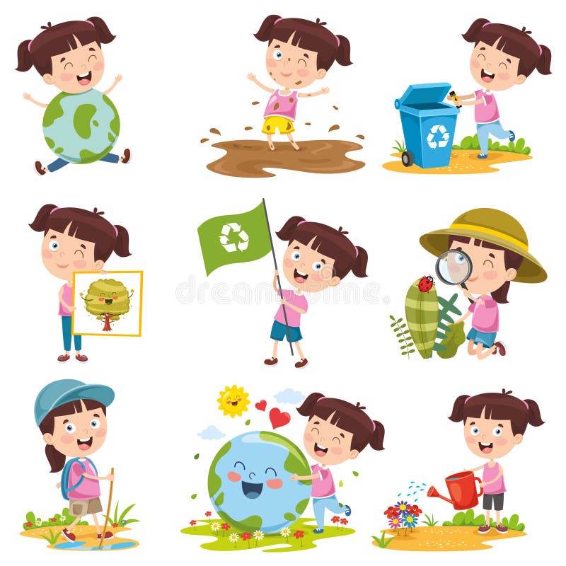 Vector Illustration of Cartoon Girl Doing Various Activities Stock ...