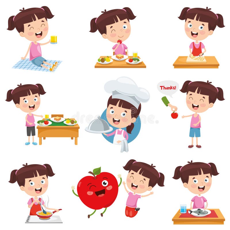 Illustration Cartoon Girl Doing Various Activities Stock Illustrations ...
