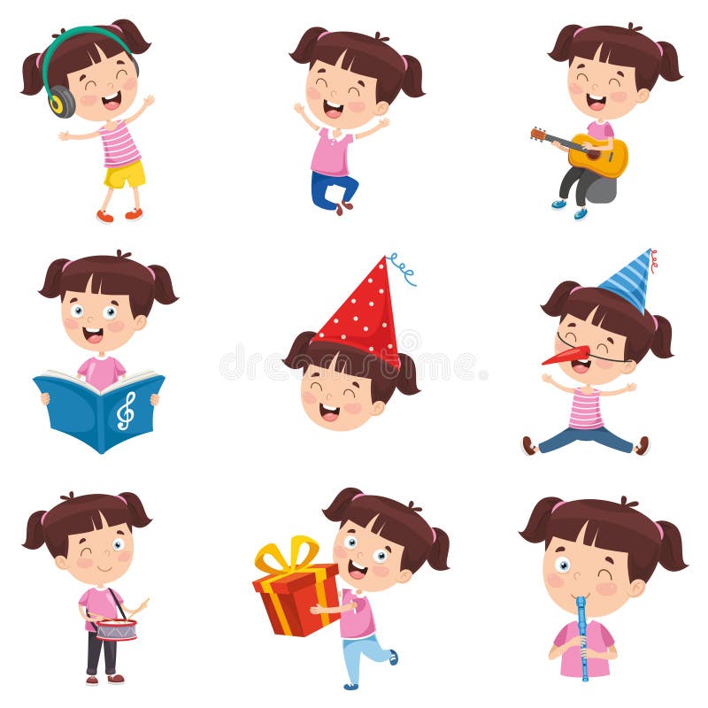 Vector Illustration of Cartoon Girl Doing Various Activities Stock ...