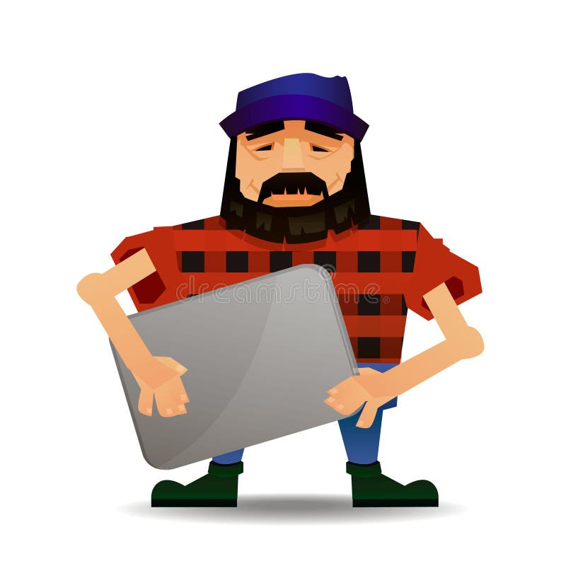 Vector Illustration of Cartoon Guy or Nerd with Notebook in His Hands ...