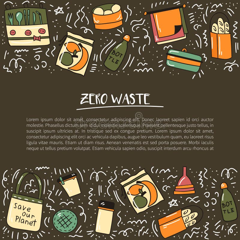 Vector Illustration with Cartoon Hand Drawn Zero Waste Life Objects ...