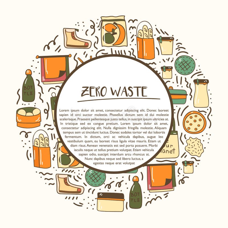 Vector Illustration with Cartoon Hand Drawn Zero Waste Life Objects ...