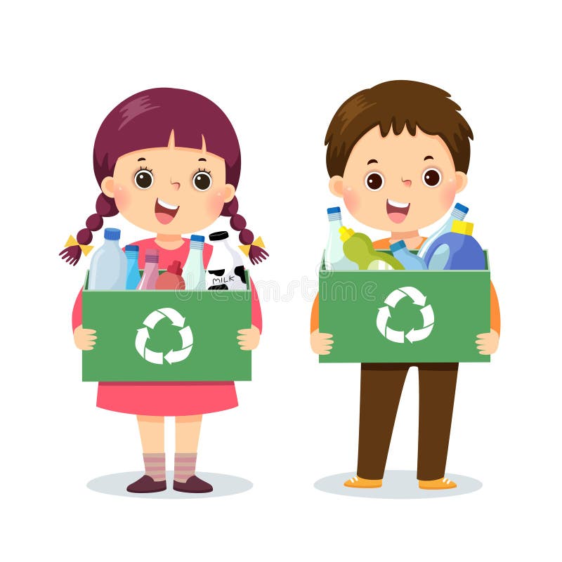 Cartoon of Kids Holding Containers with Plastic Bottles. Environment ...