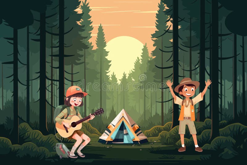 Vector Illustration of Cartoon Kids Summer Camp Stock Illustration ...