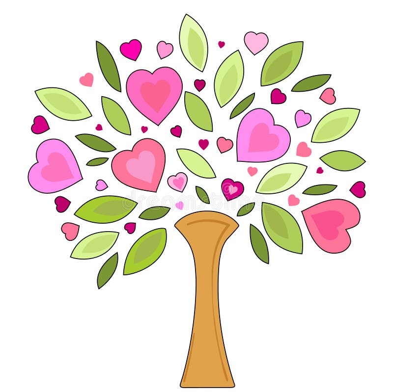 Vector Illustration Cartoon Love Tree with Hearts. Stock Illustration ...