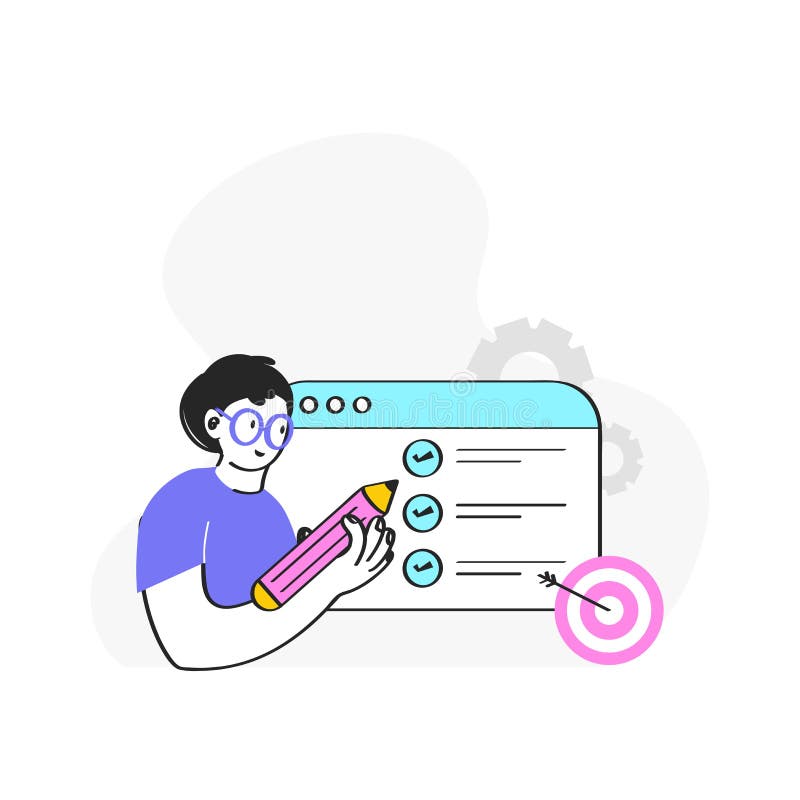 Vector Illustration of Cartoon Man Ticking Check Mark in Website or ...