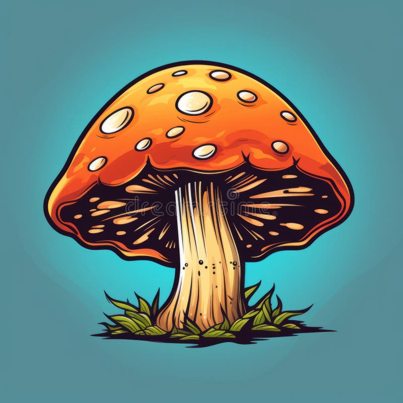 Cartoon Mushroom Illustration on a Blue Background Stock Illustration ...