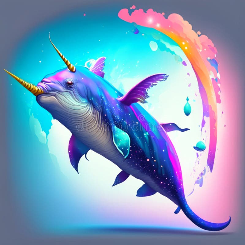 Fantasy Narwhal in Deep Space. Cartoon Vector Illustration Stock ...