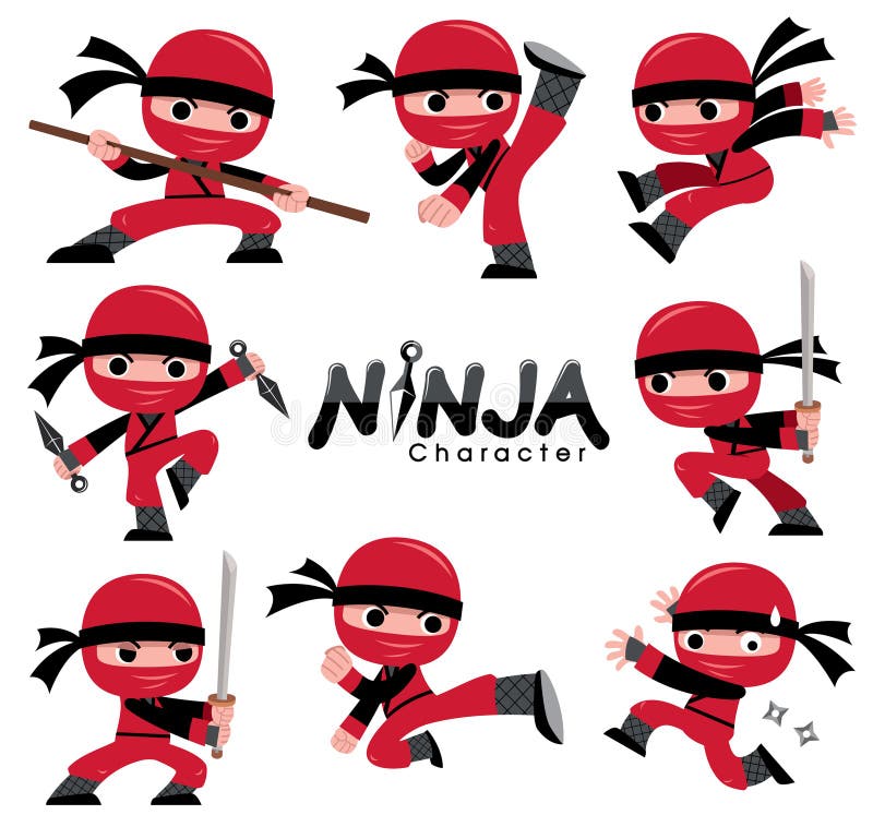 Cartoon Ninja Character Poses Stock Vector - Illustration of design ...