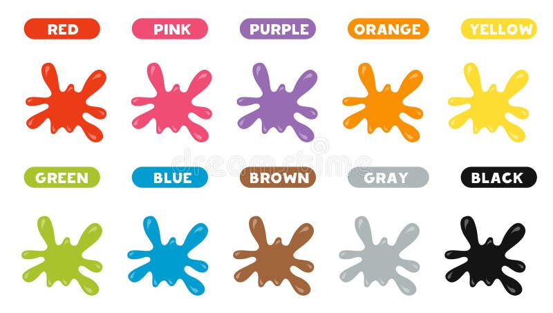 Vector Illustration of Cartoon Paint Blobs with Names. Worksheet for ...
